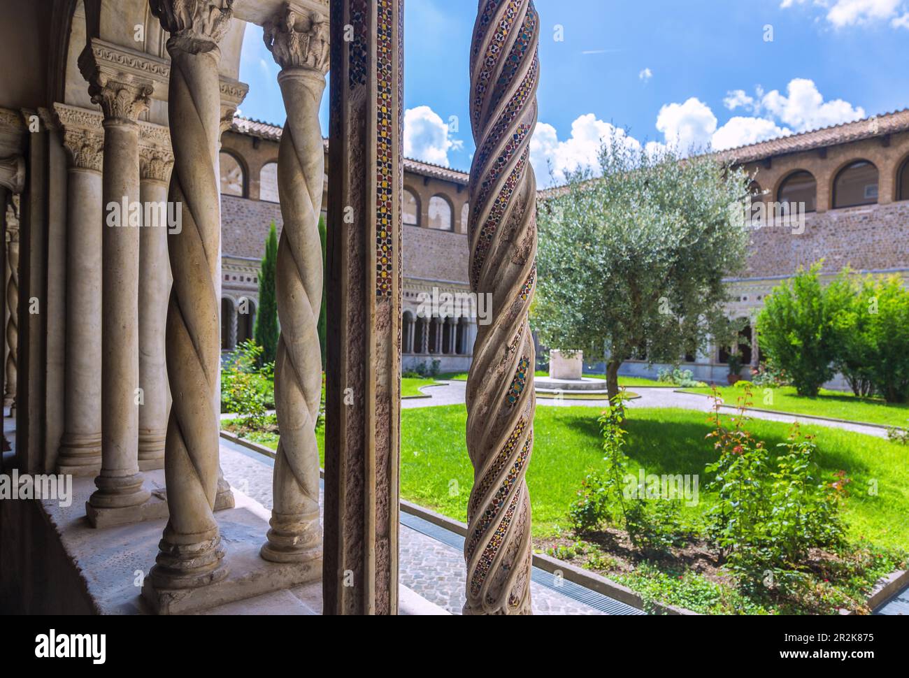 Rome, San Giovanni in Laterano, cloister with double columns and cosmat ...