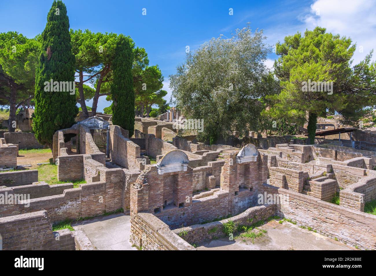Rome, Ostia Antica, Domus del Protiro, overview of Terme del Filosofo ...