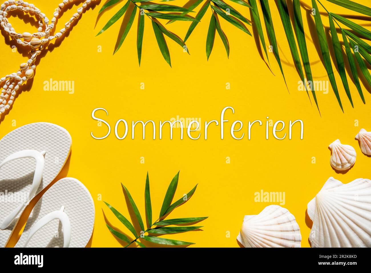 Flat Lay With German Text Sommerferien Means Summer Vacation. Yellow ...