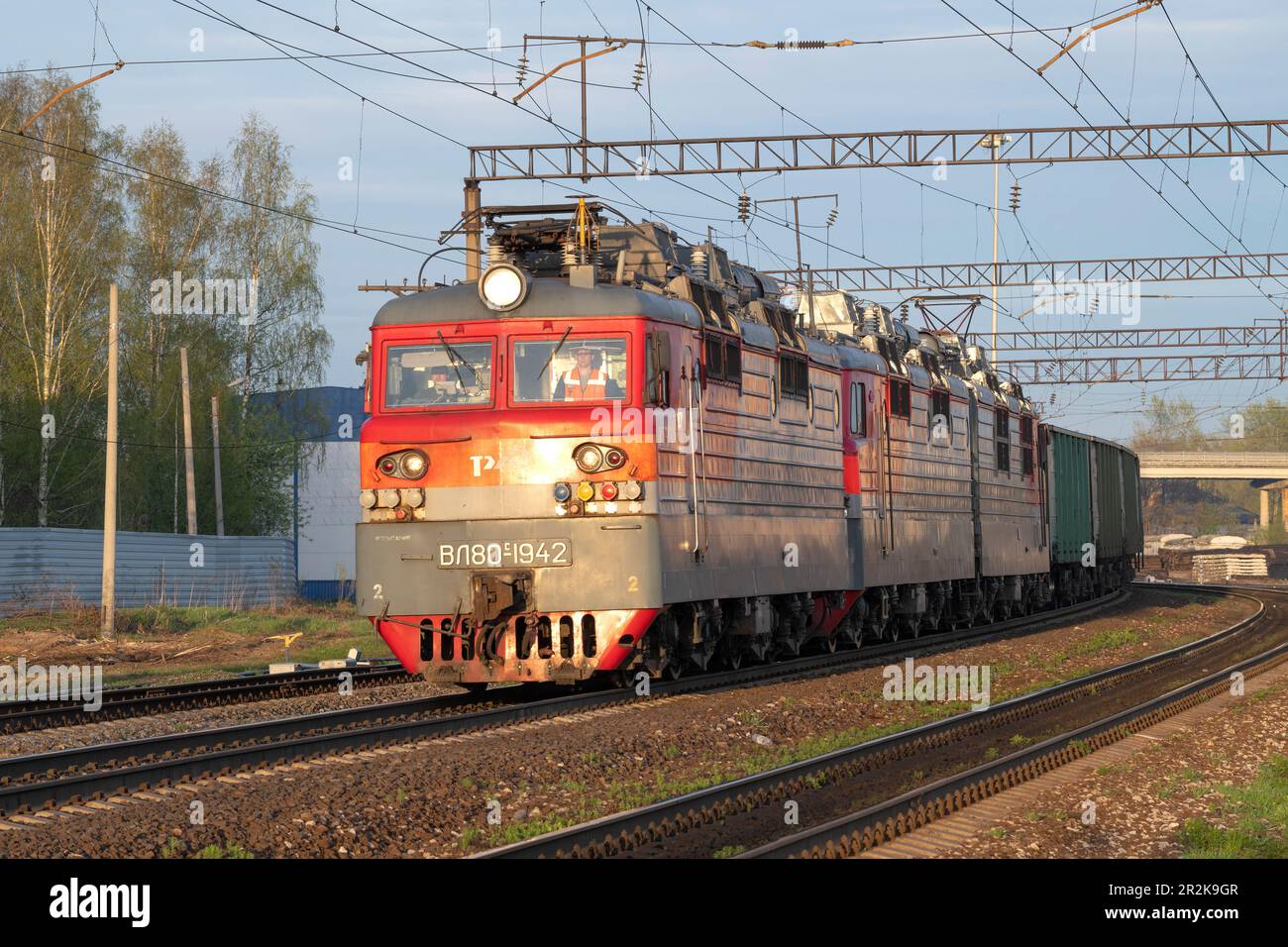 SHARYA, RUSSIA - MAY 02, 2023: Three-section Soviet electric locomotive ...