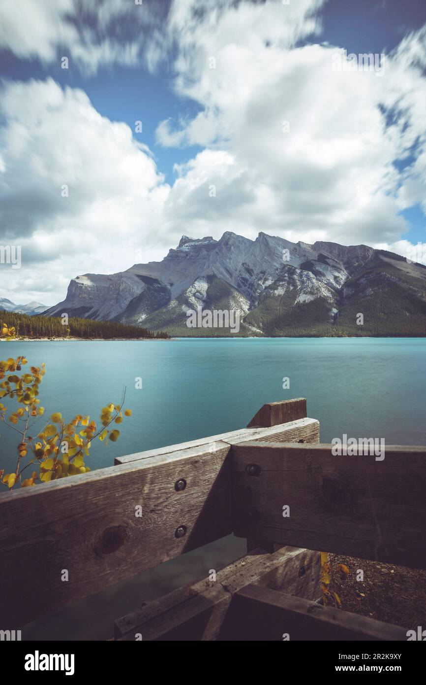 Banff National Park, long exposure at Lake Minnewanka near Banff in ...
