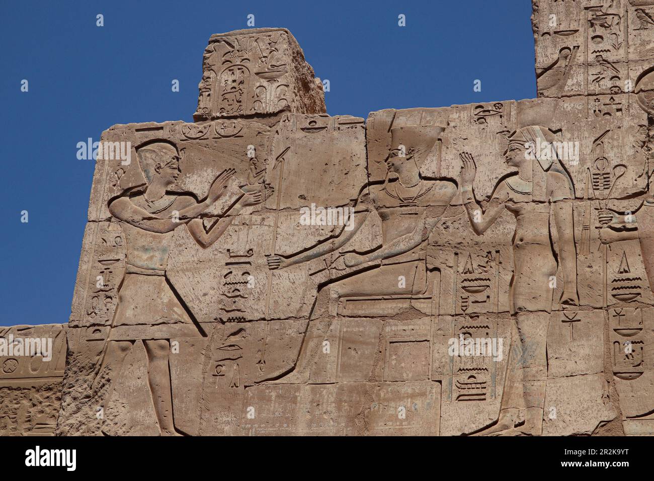 Ancient egyptian symbols and hieroglyphs carved at walls of Karnak ...