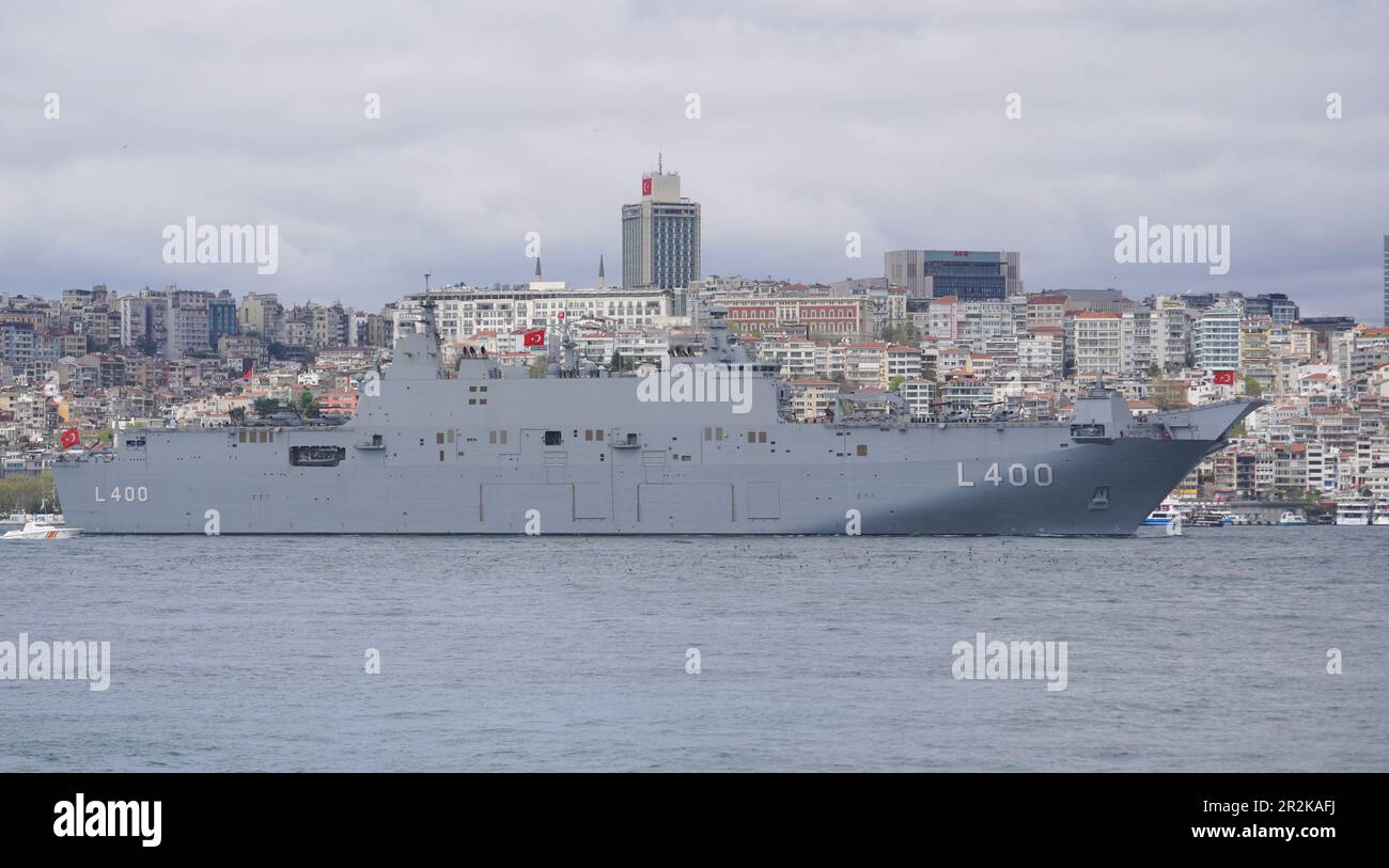 ISTANBUL, TURKIYE - APRIL 23, 2023: TCG Anadolu Ship passing Bosphorus ...
