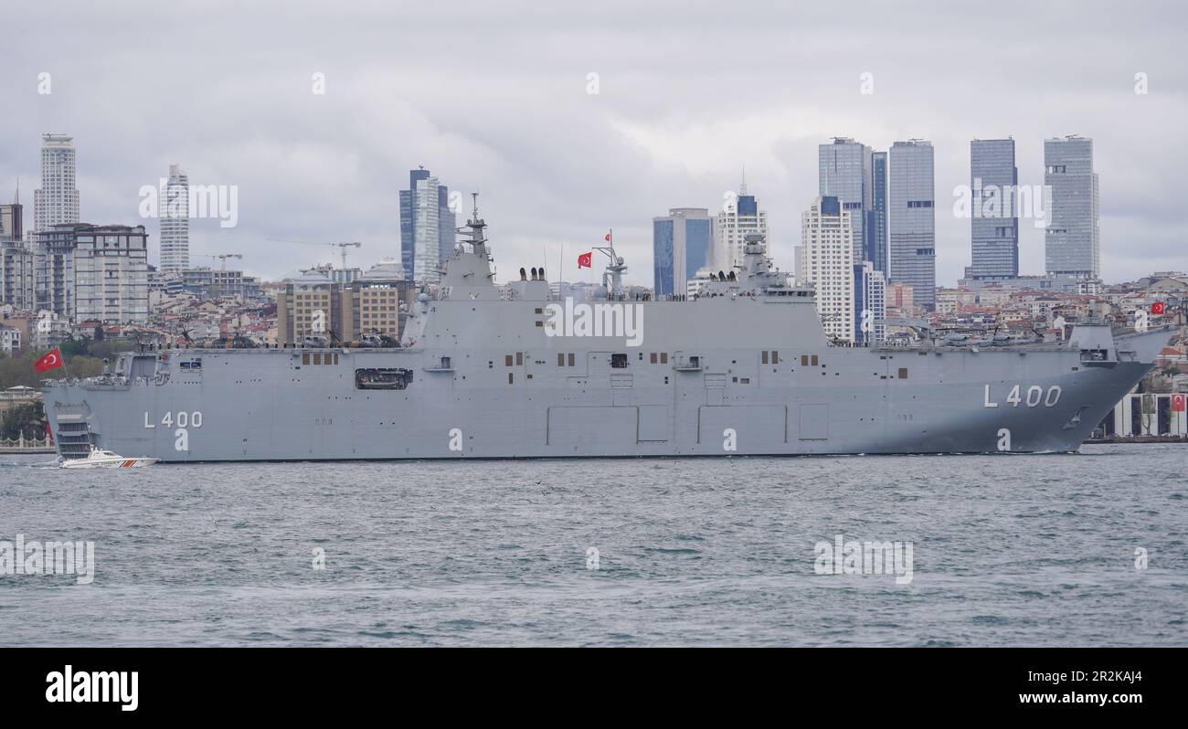 ISTANBUL, TURKIYE - APRIL 23, 2023: TCG Anadolu Ship passing Bosphorus ...