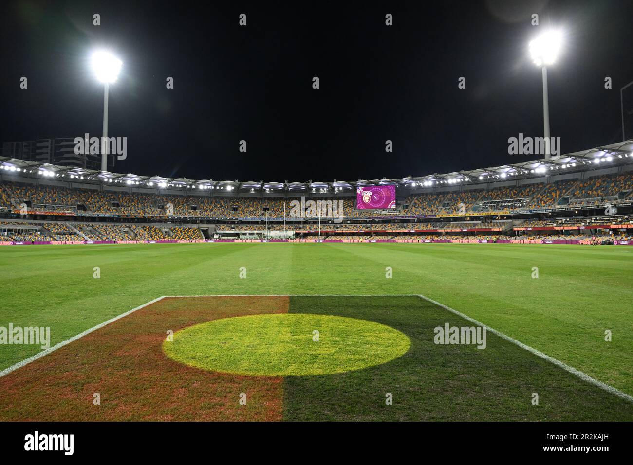 The Aboriginal Flag is seen painted on the ground in the goal square ...