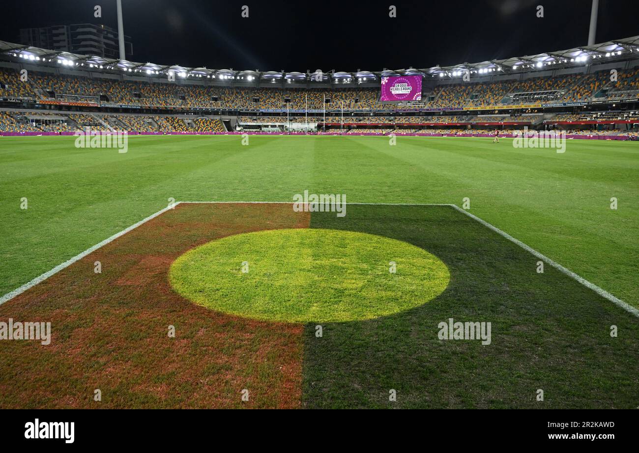 The Aboriginal Flag is seen painted on the ground in the goal square ...