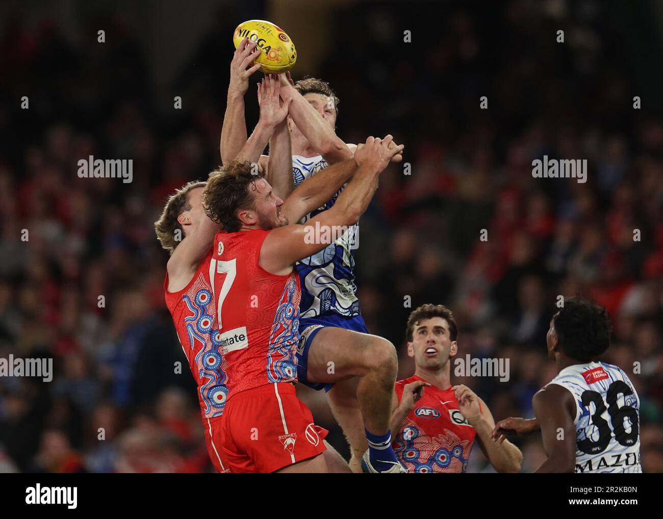 Nick Larkey of the Kangaroos contests for the mark during the AFL Round ...