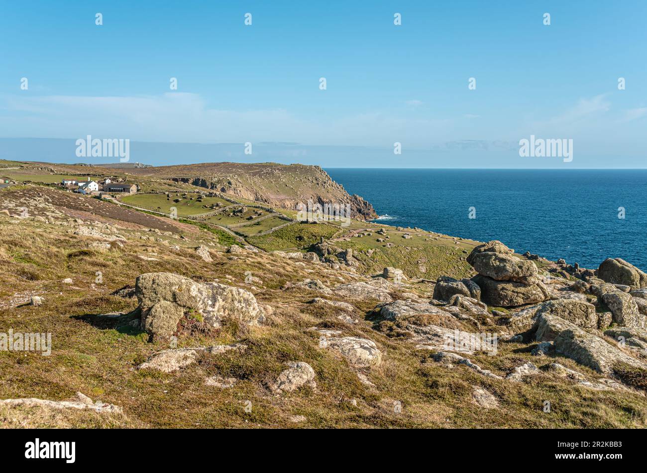 Picturesque coastal landscape at Lands End, Cornwall, England, UK Stock ...