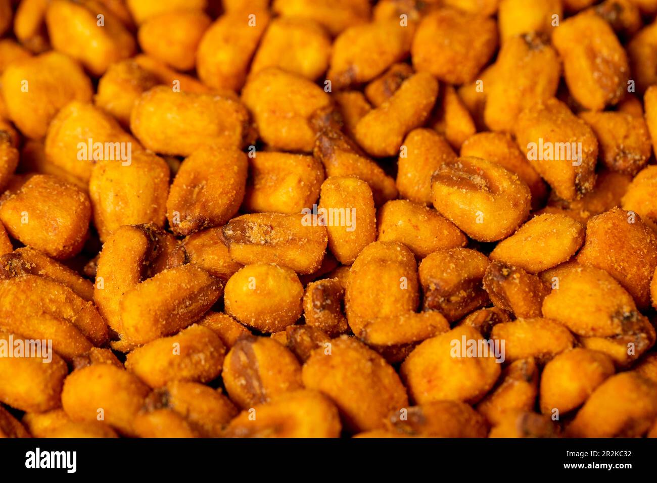 Corn nuts with sauce. Roasted corn snack close up food background ...