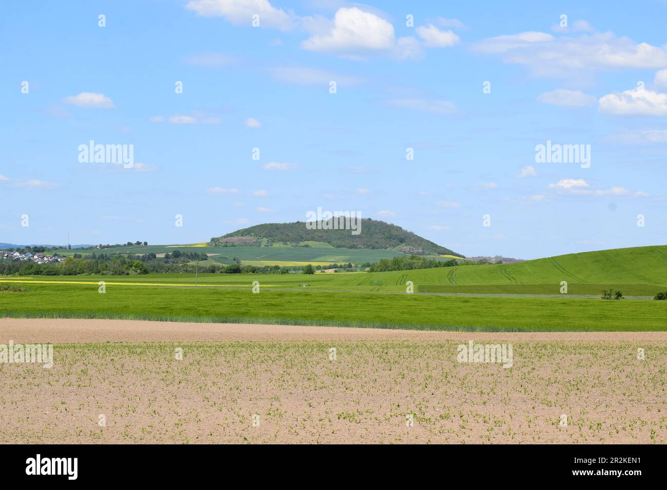 Volcano Hill and Farmland Stock Photo - Alamy