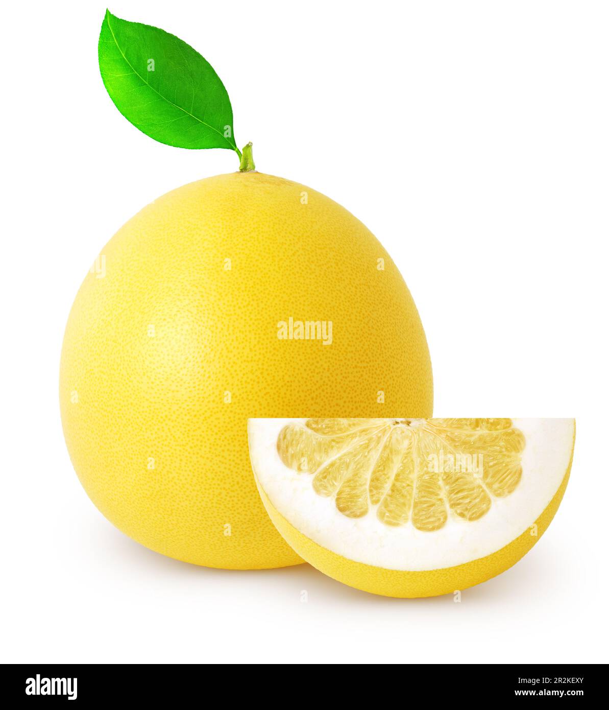 Isolated pomelo. One whole pomelo fruit with leaf and a piece isolated ...
