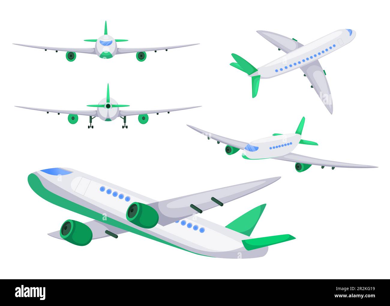 Airplane from different angles vector flat illustrations set Stock ...