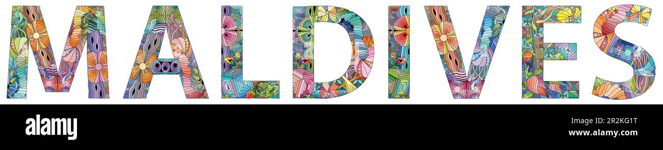 Vector word Maldives. Hand-painted art design. Illustration for t ...