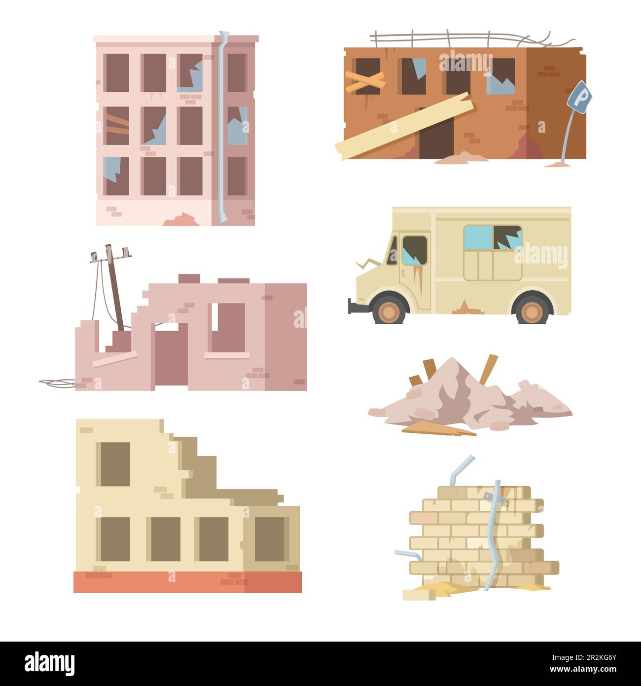 Colorful set of ruined buildings and auto Stock Vector Image & Art - Alamy