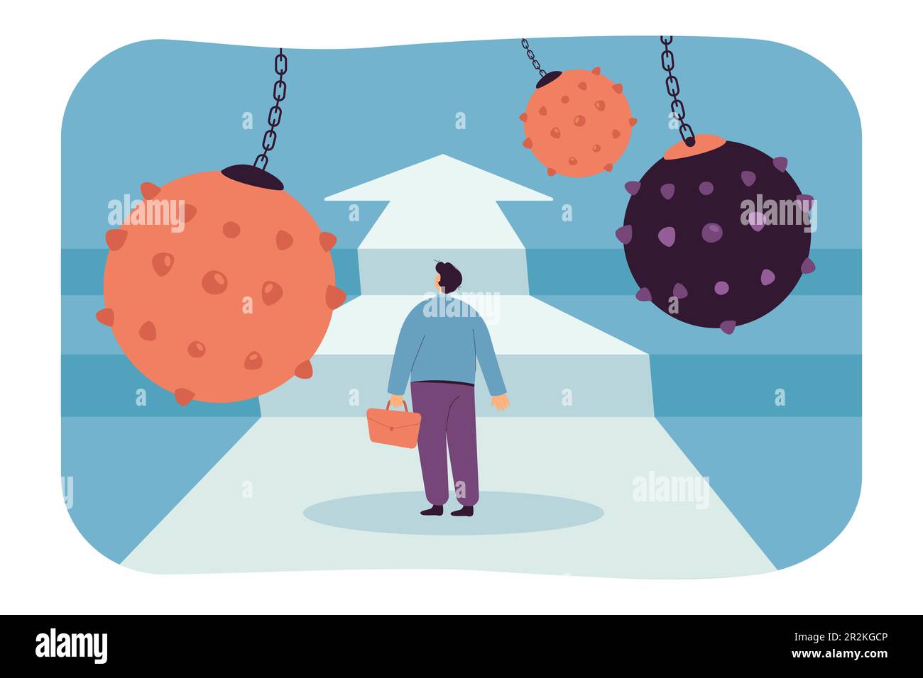 Brave cartoon businessman in front of obstacle track Stock Vector Image ...