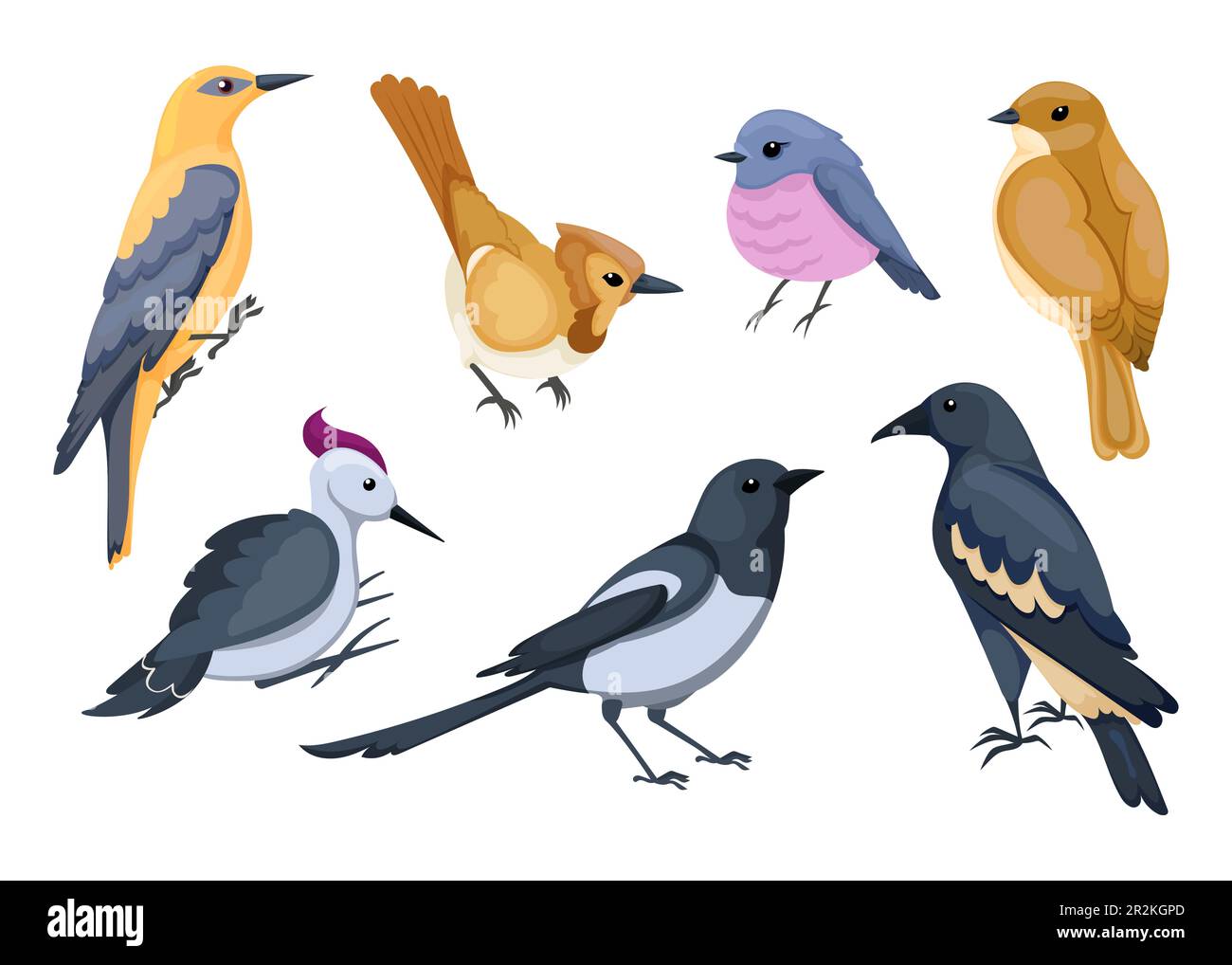 Cute small cartoon birds vector illustration set Stock Vector Image ...
