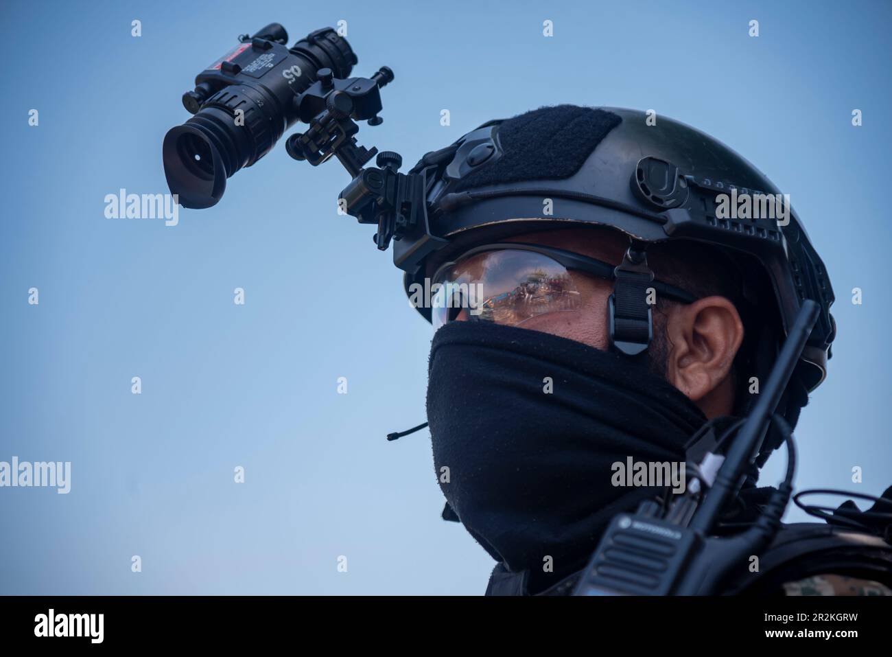 Srinagar, India. 20th May, 2023. An Indian paramilitary commando looks ...