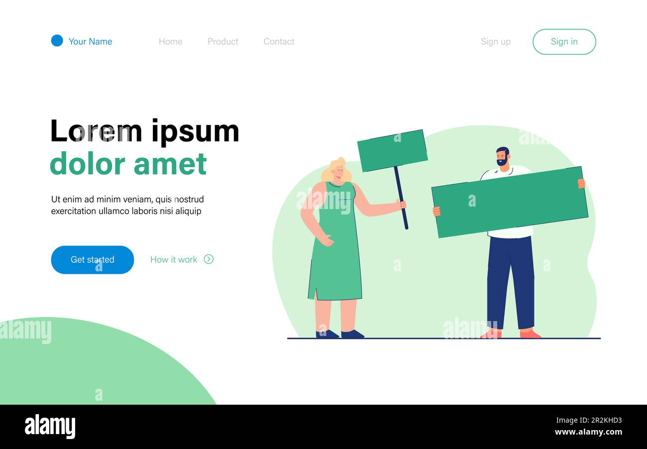 Cartoon man and woman holding banners Stock Vector Image & Art - Alamy