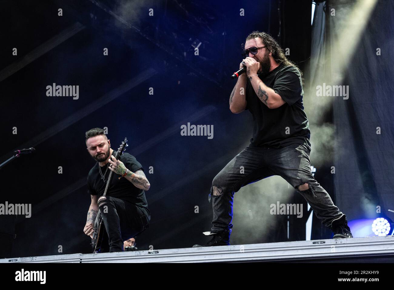 Steve Menoian, left, and Eric Vanlerberghe of I Prevail perform at the ...