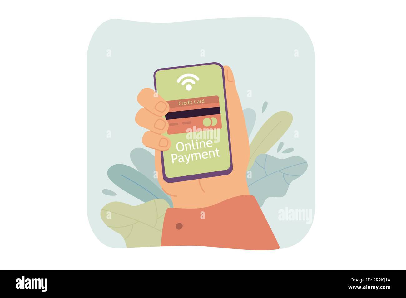 Hand holding smartphone with bank card on screen Stock Vector Image ...