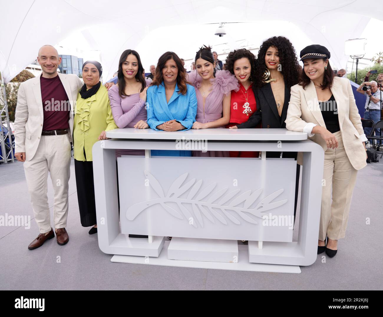 Majd Mastoura, from left, Olfa Hamrouni, Eya Chikhaoui, director Kaouther Ben Hania, Nour Karoui ...