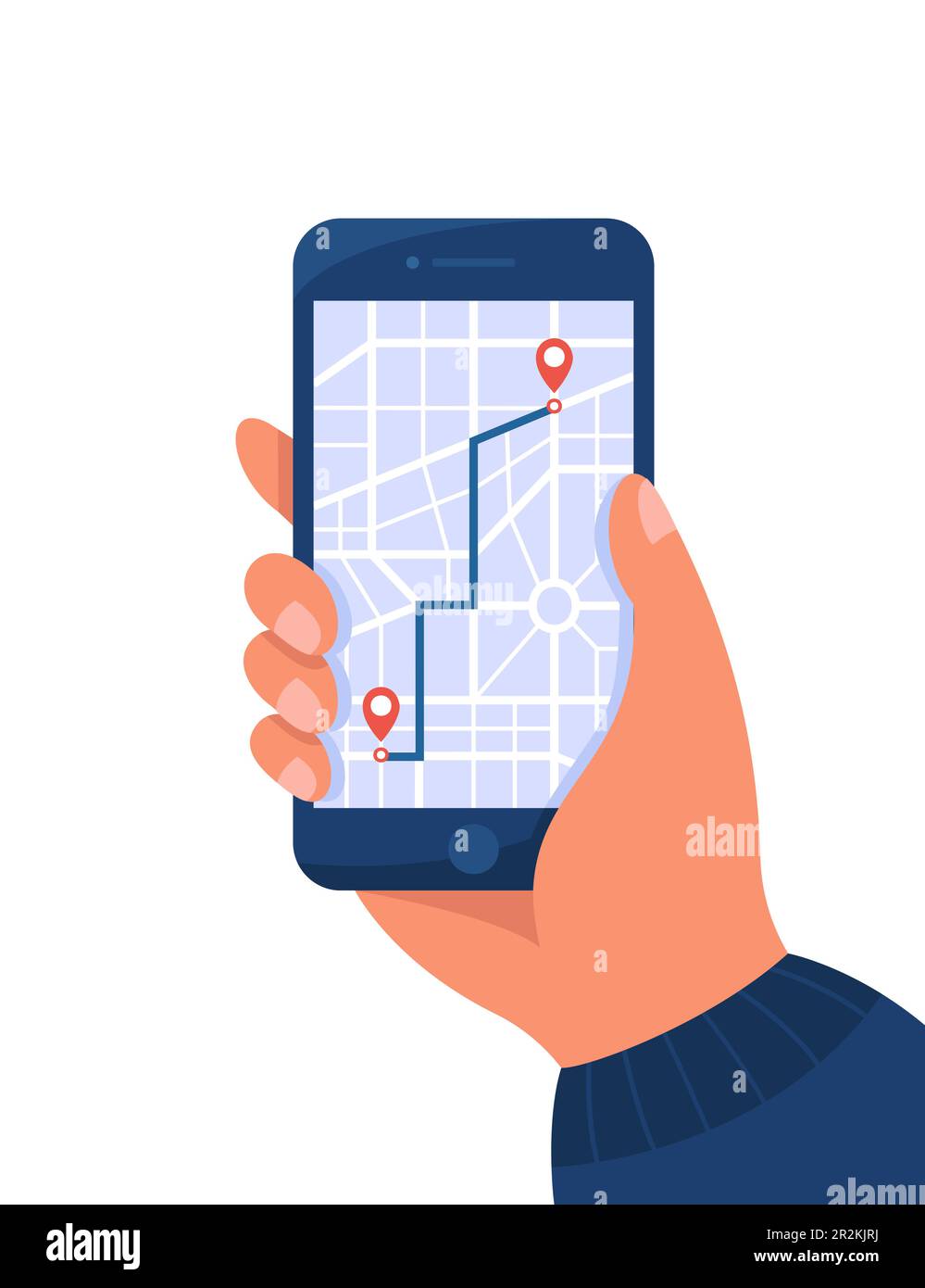 Hand holding phone with navigation map on screen Stock Vector Image ...