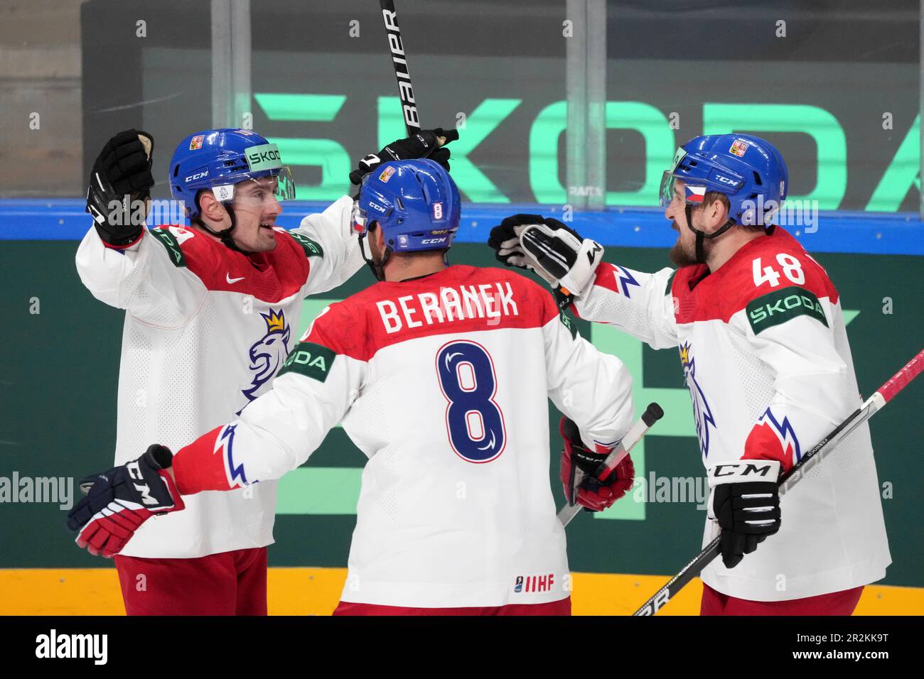 Jakub Flek of Czech Republic celebrates a goal with Ondrej Beranek ...