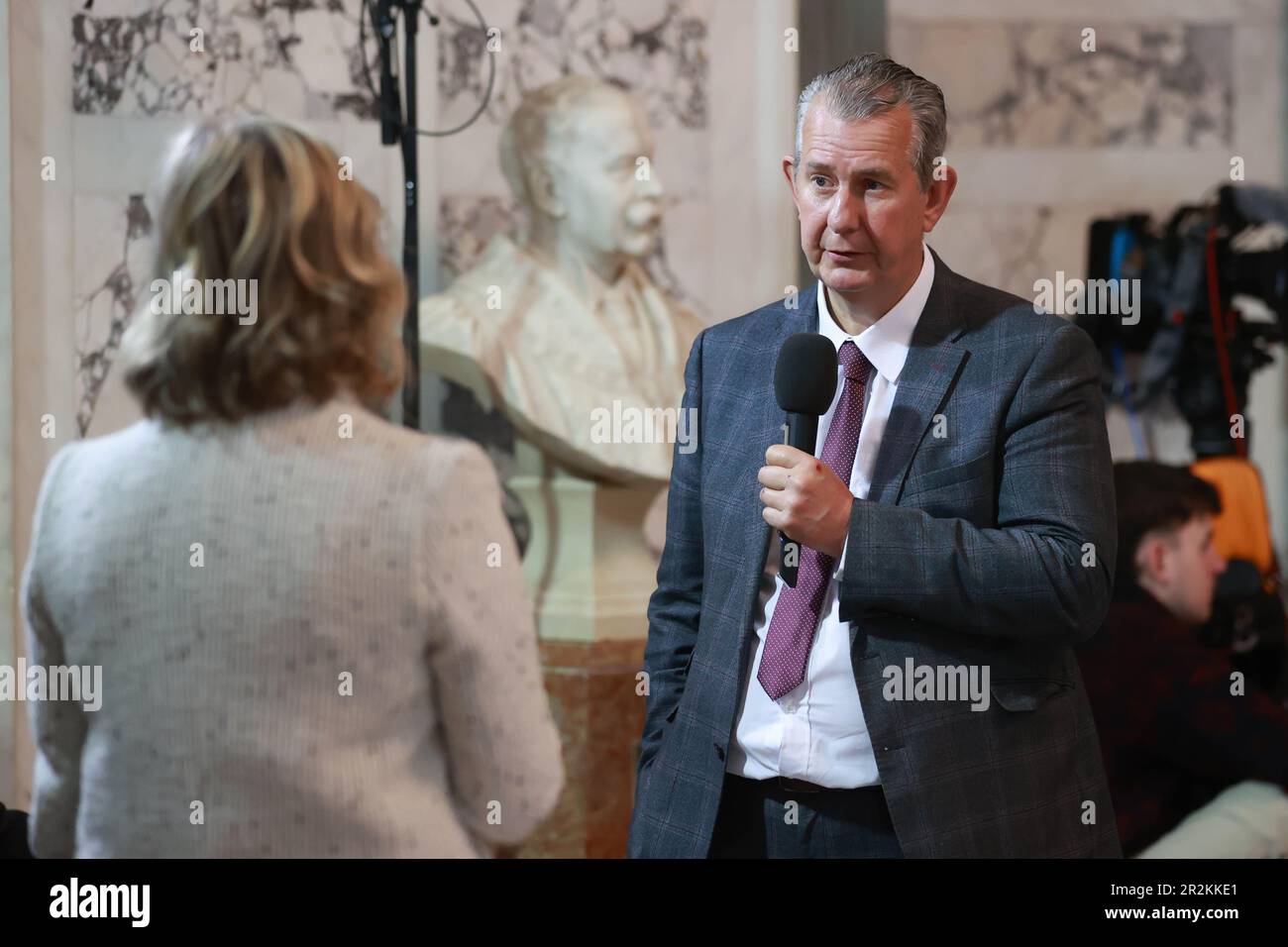 BBC Northern Ireland presenter Tara Mills (left) on air with the DUP's ...