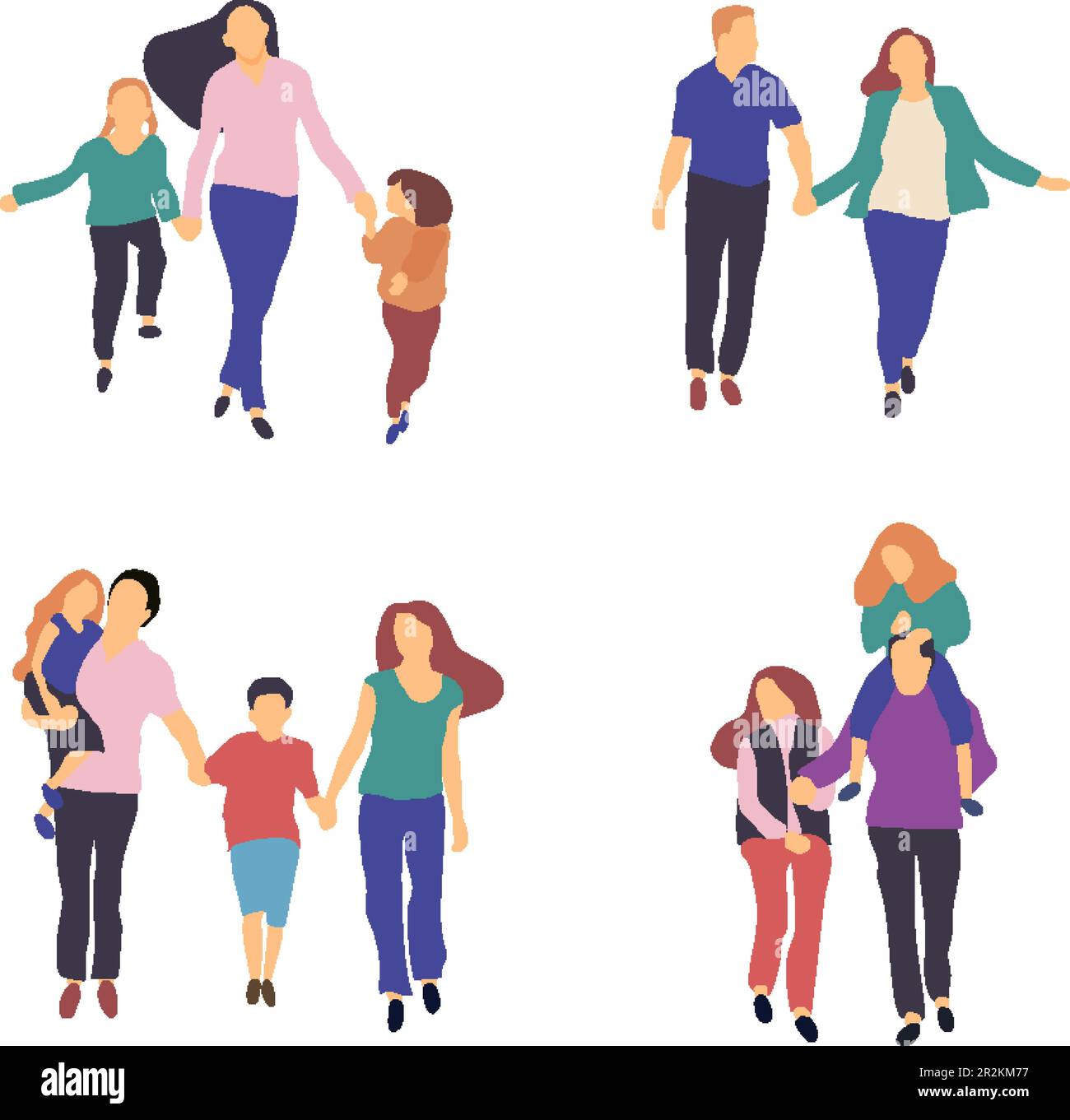 Walk in fresh air. Vector stylized illustration of active young family ...