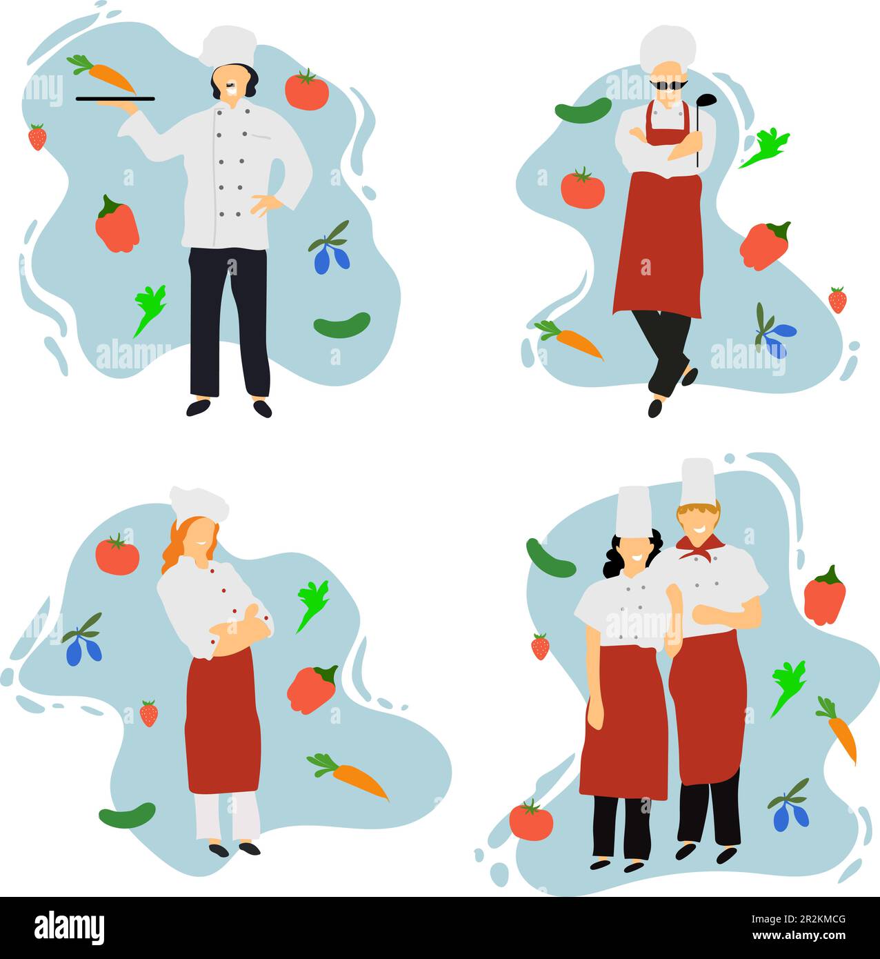 Chefs in restaurant kitchen cooking. Cute cooks in uniform preparing ...