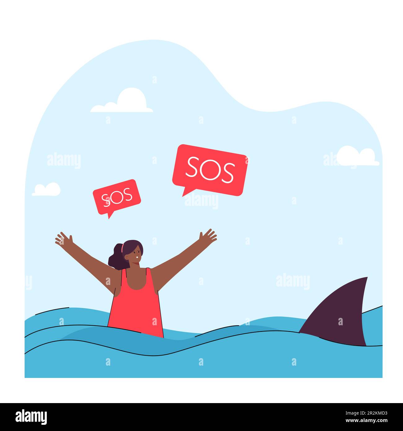 Shark Attacking Girl In Sea Flat Vector Illustration Stock Vector Image