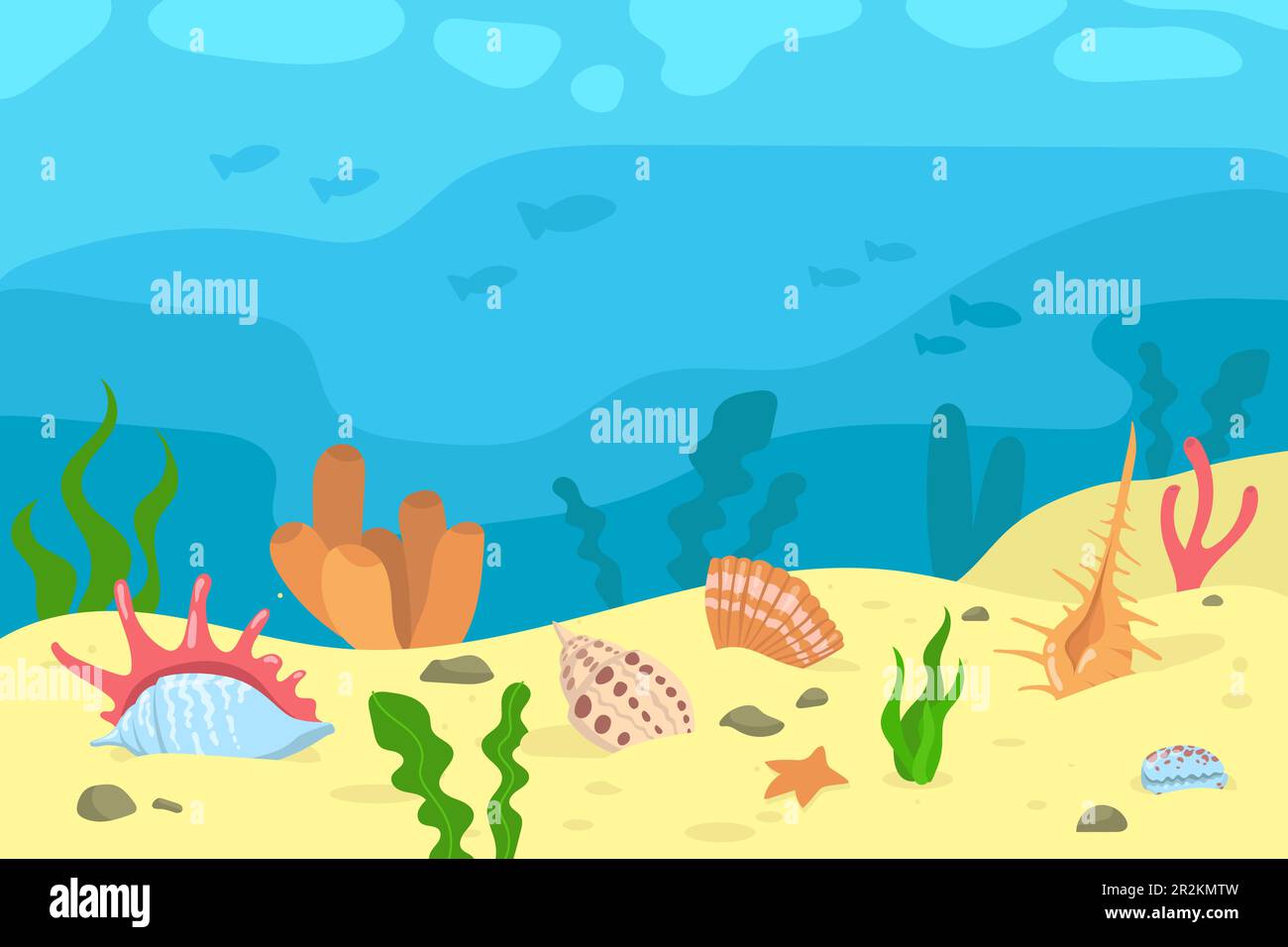 Cartoon illustration of seashells and corals in sand Stock Vector Image ...