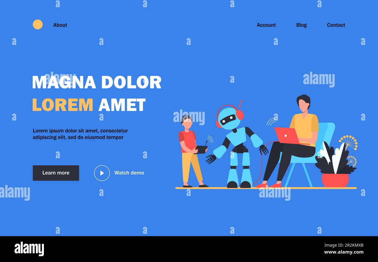 Happy father and son playing with robot Stock Vector Image & Art - Alamy