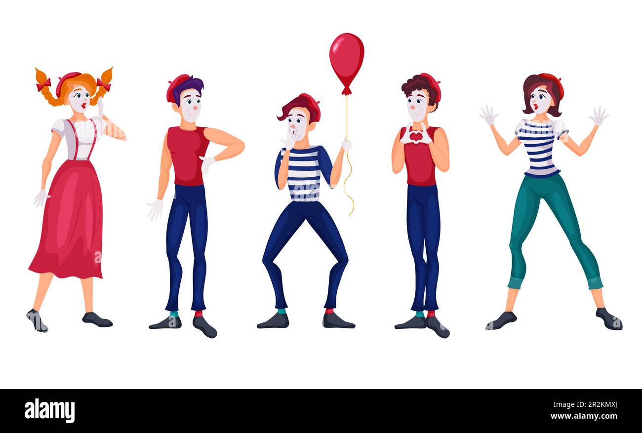 Cartoon mimes vector flat illustrations set Stock Vector Image & Art ...