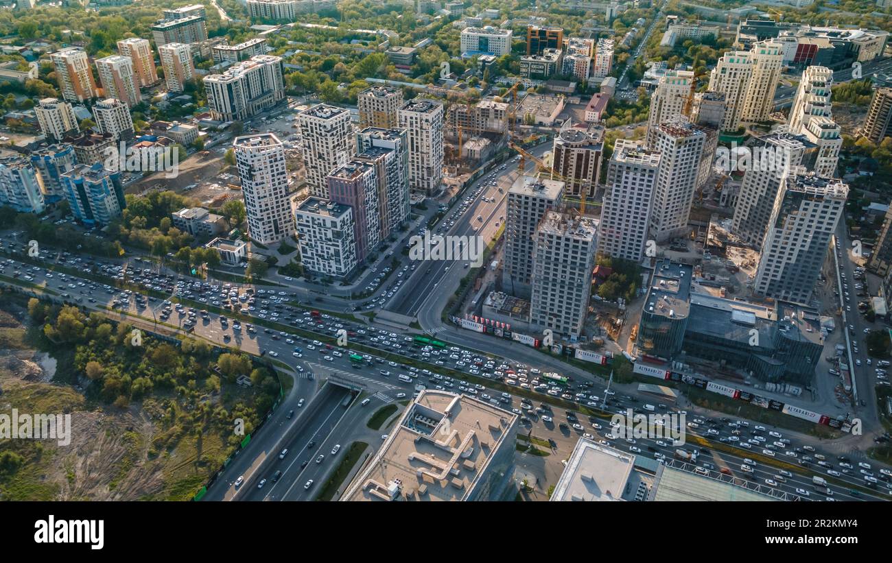 Almaty, Kazakhstan - May 4, 2023: Traffic jam at the city intersection ...