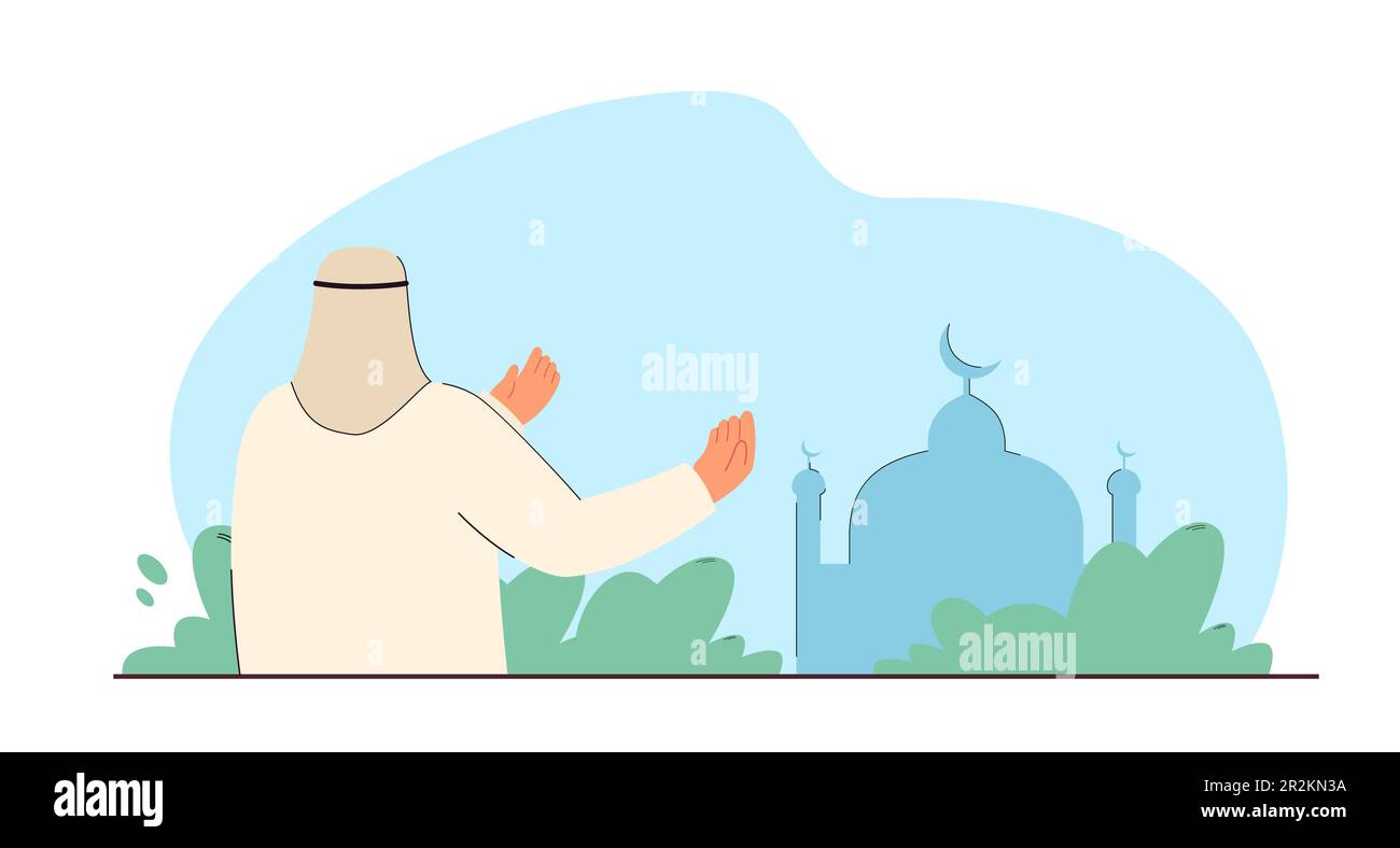 Back view of praying Muslim man flat vector illustration Stock Vector ...