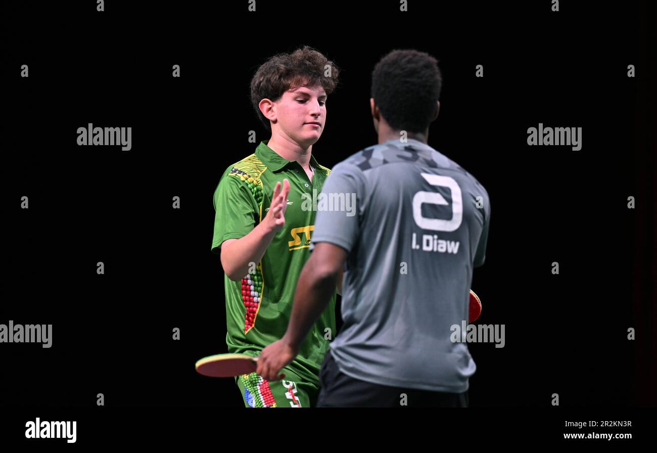 Durban, South Africa. 20th May, 2023. Dean Levy (L) of South Africa and ...