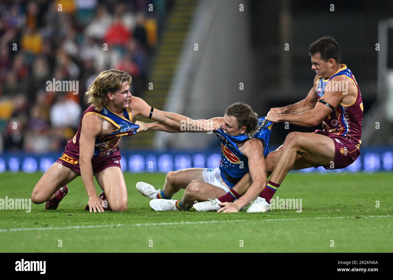 Will Ashcroft (left) and Brandon Starcevich (right) of the Lions are ...