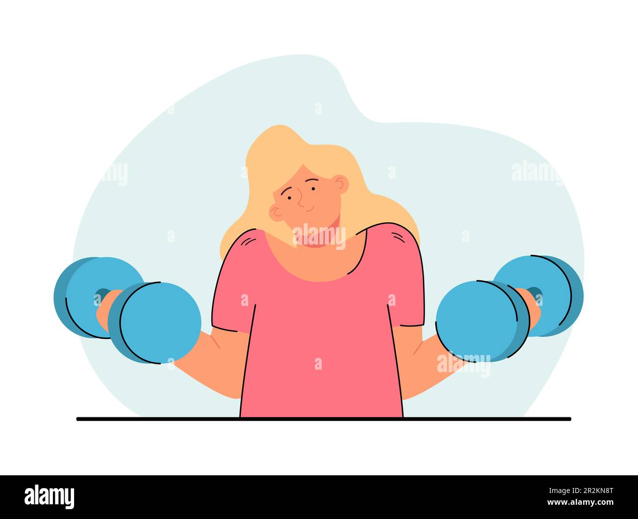 Girl holding dumbbells in both hands flat vector illustration Stock ...