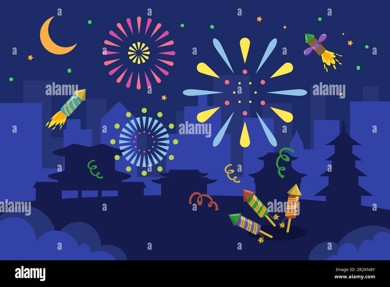 Firework in night city Stock Vector Images - Alamy