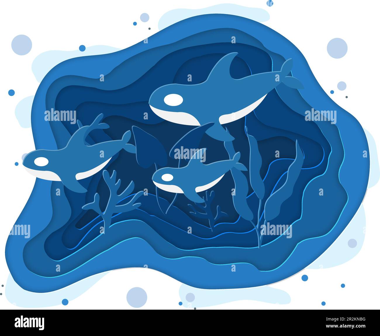 Vector illustration of sea bottom with waves. Paper cut deep style ...