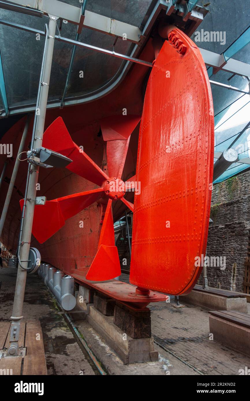 Steel rudder and propeller of Brunel’s restored SS Great Britain viewed ...