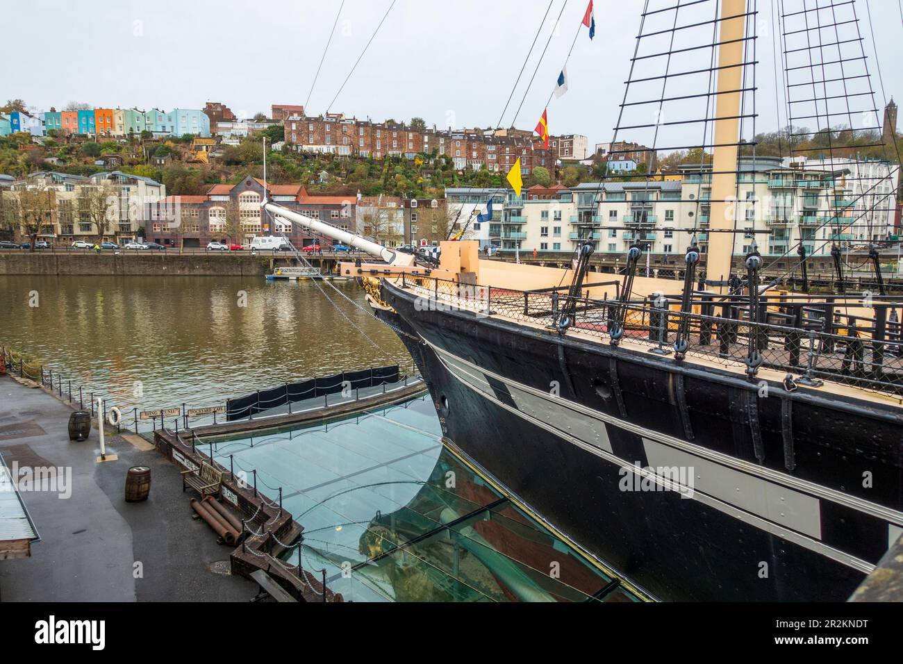 Bow and fo’c’sle of Brunel’s restored SS Great Britain in Bristol Docks ...
