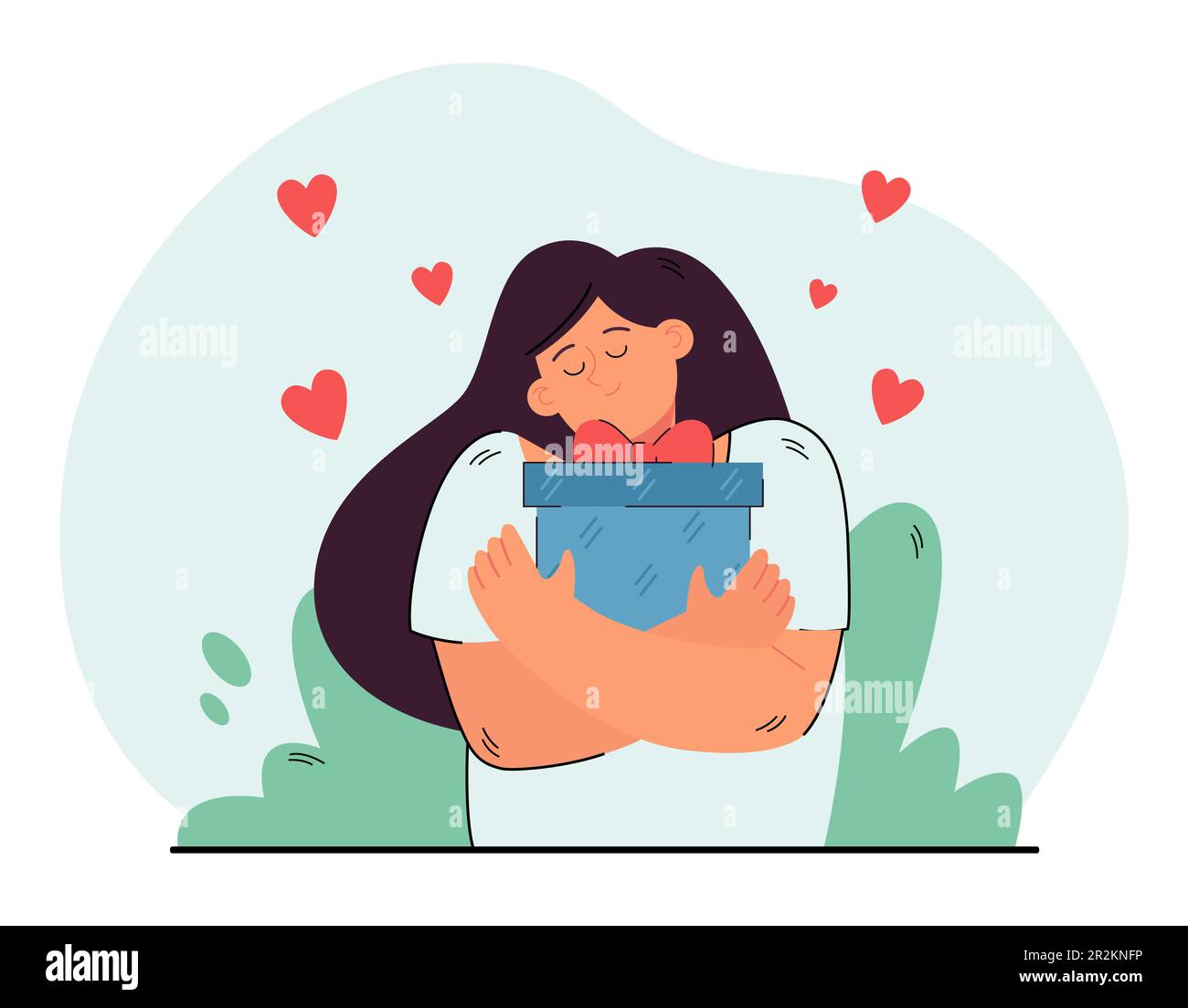 Happy girl hugging present box Stock Vector Image & Art - Alamy