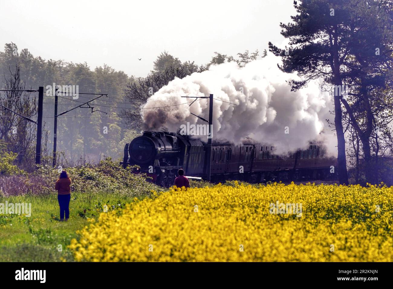 People watch as the 35018 British India Line steam locomotive passes ...