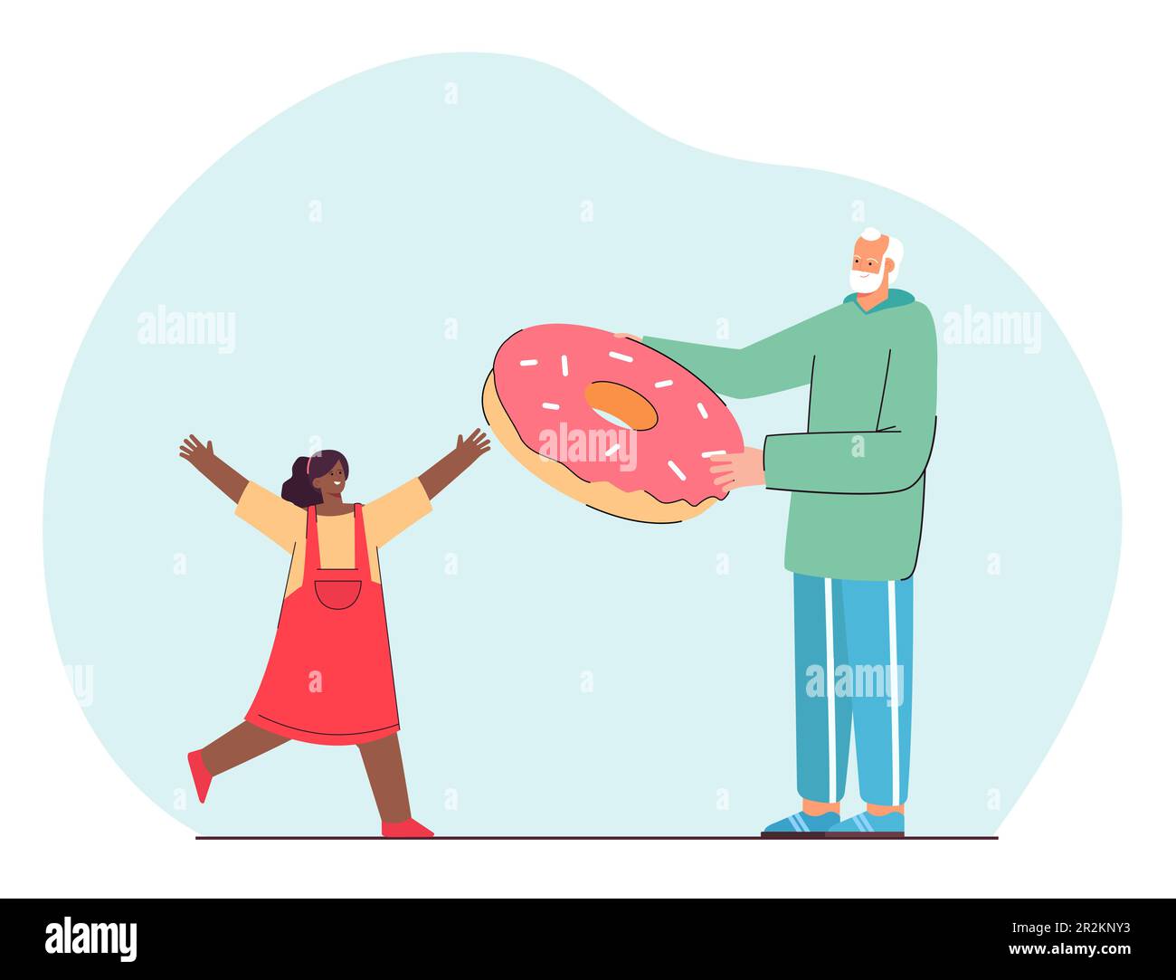 Happy grandfather giving donut to his granddaughter Stock Vector Image ...