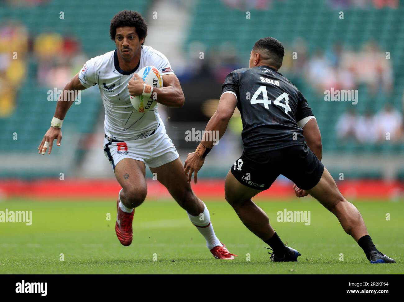 USA’s Malacchi Esdale takes on New Zealand’s Roderick Solo during game ...