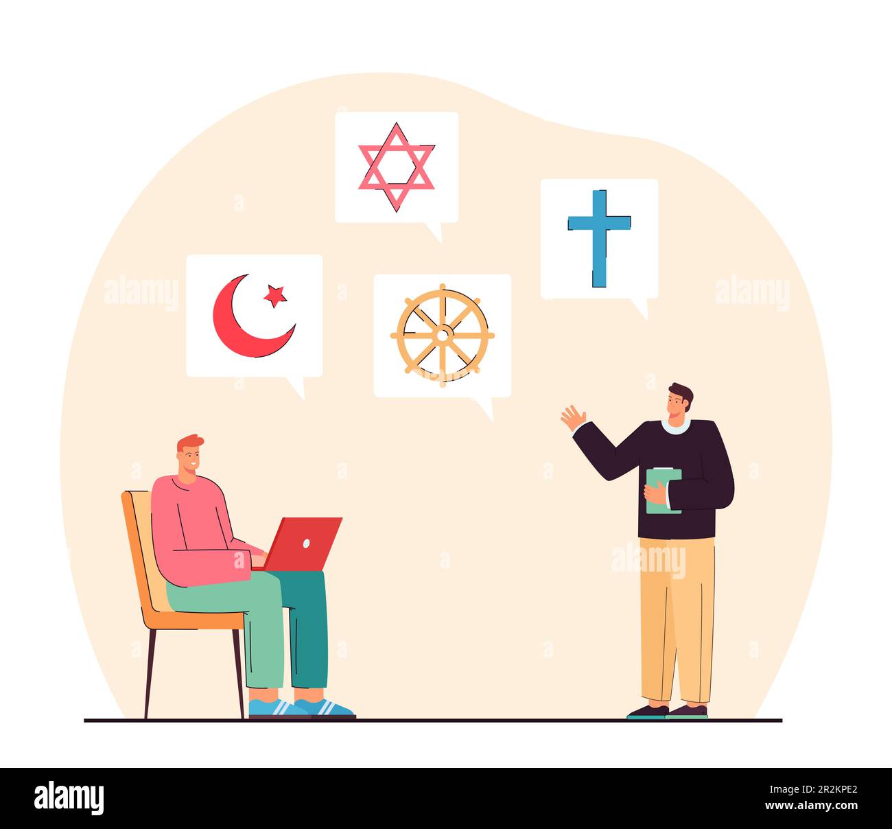 Teacher explaining material about different religious symbols Stock ...