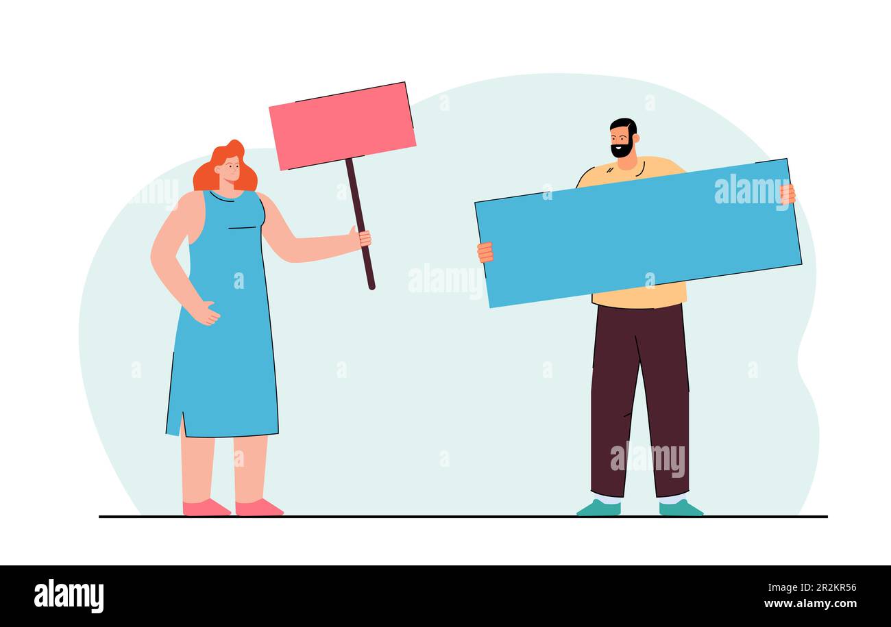 Cartoon man and woman holding banners Stock Vector Image & Art - Alamy