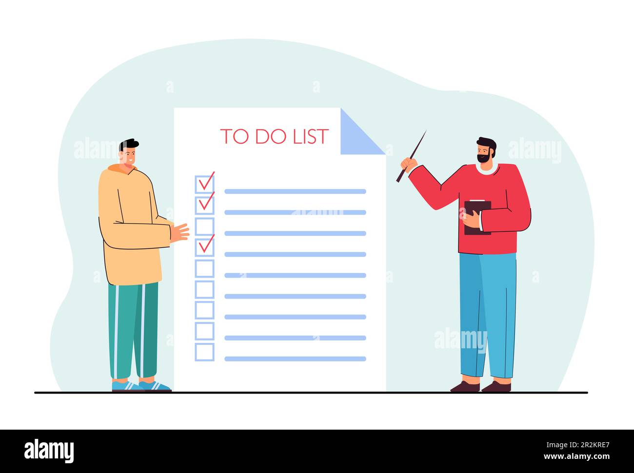 Cartoon teacher and student standing near giant to do list Stock Vector ...